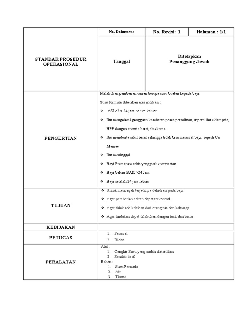 Sop Pemberian Susu Formula | PDF