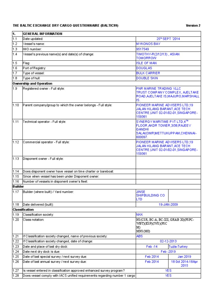 Baltic99 Questionnaire | PDF | Tonnage | Crane (Machine)