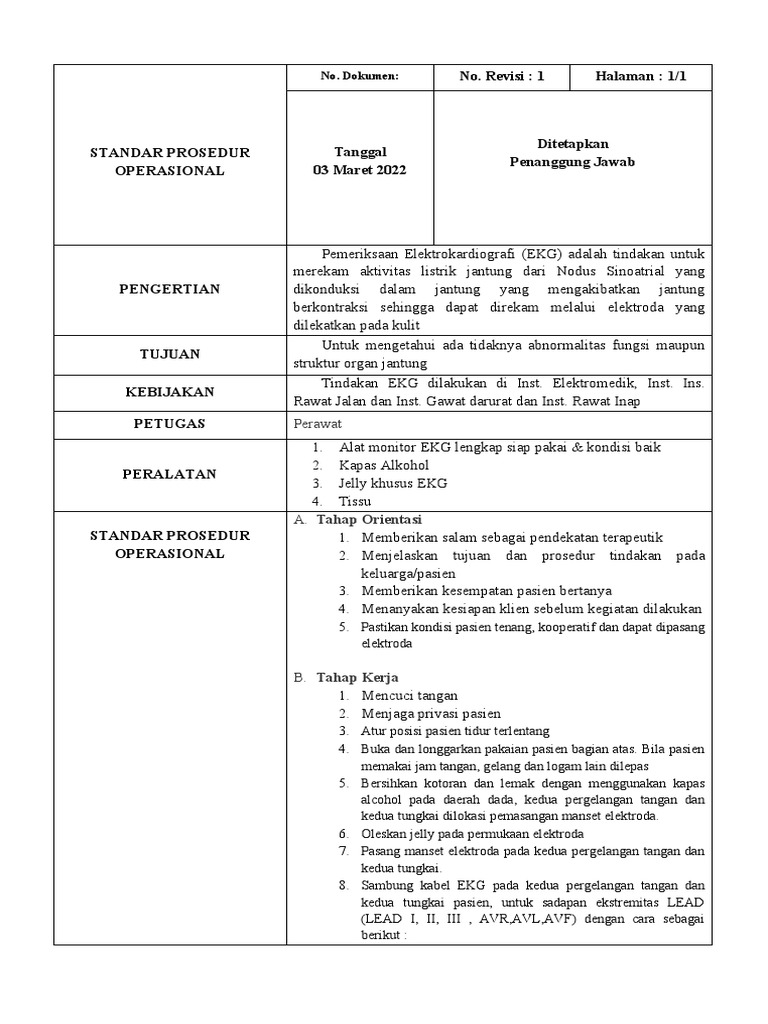 Sop Pemasangan Ekg | PDF
