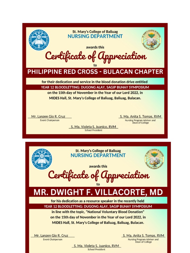 Blood Letting 2022 For Approval - Certificates | PDF