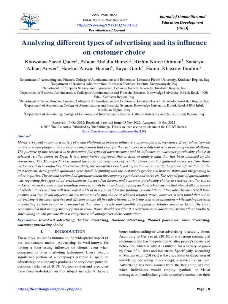 Analyzing Different Types of Advertising and Its Influence On Customer Choice | PDF ...