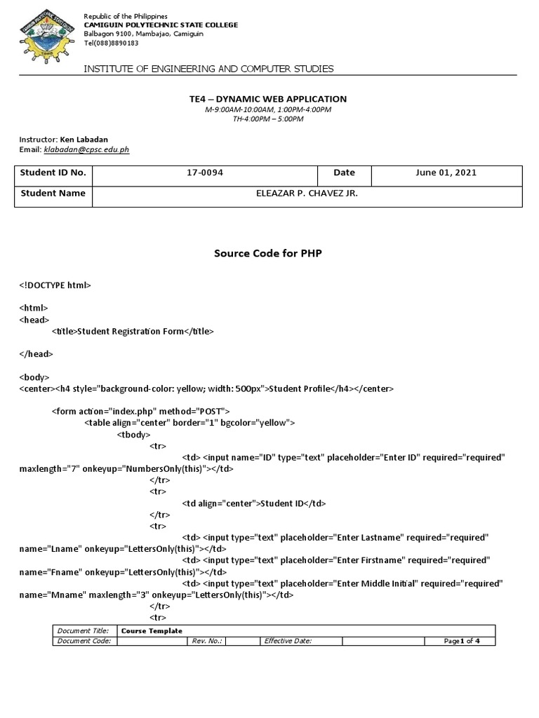 PHP Student Registration Form Code | PDF | Software Engineering ...