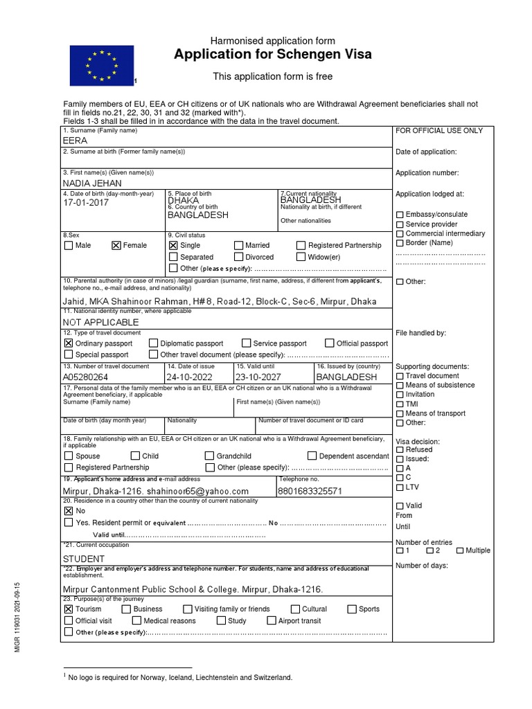Application For Schengen Visa Eera | PDF | Travel Visa | Stored Value Card