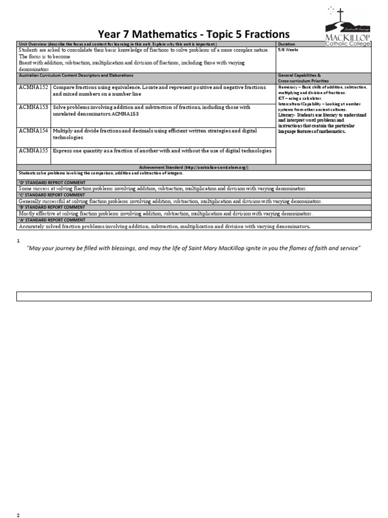 Year 7 Topic 3 Fractions | PDF