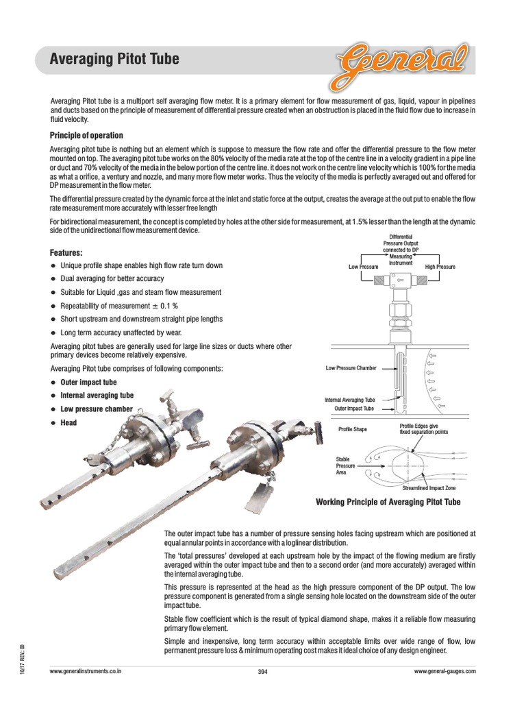 Averaging Pitot Tube | PDF | Flow Measurement | Mechanical Engineering