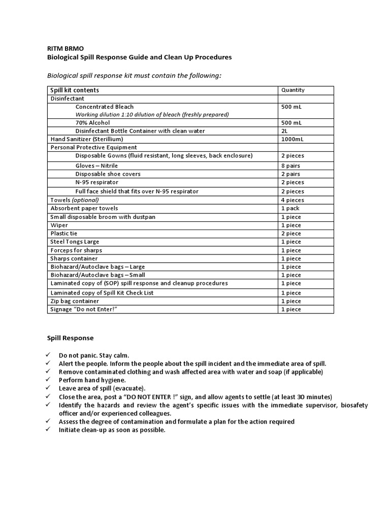 Biological Spill Kit Guide | PDF | Disinfectant | Personal Protective ...