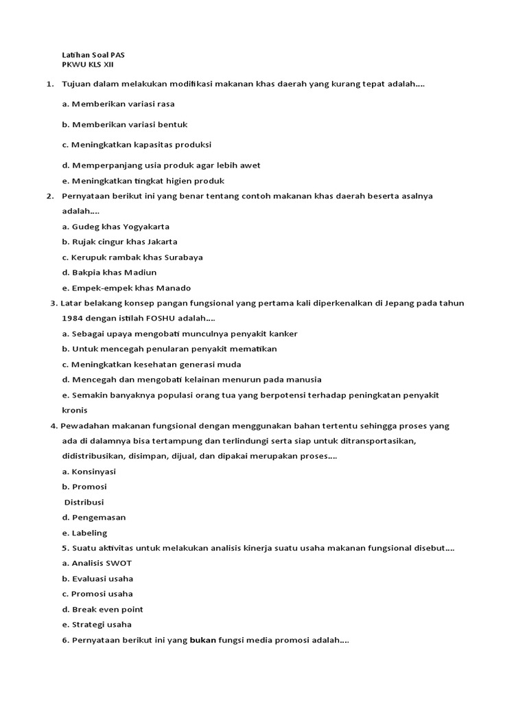 Latihan Soal Pas Puspa | PDF