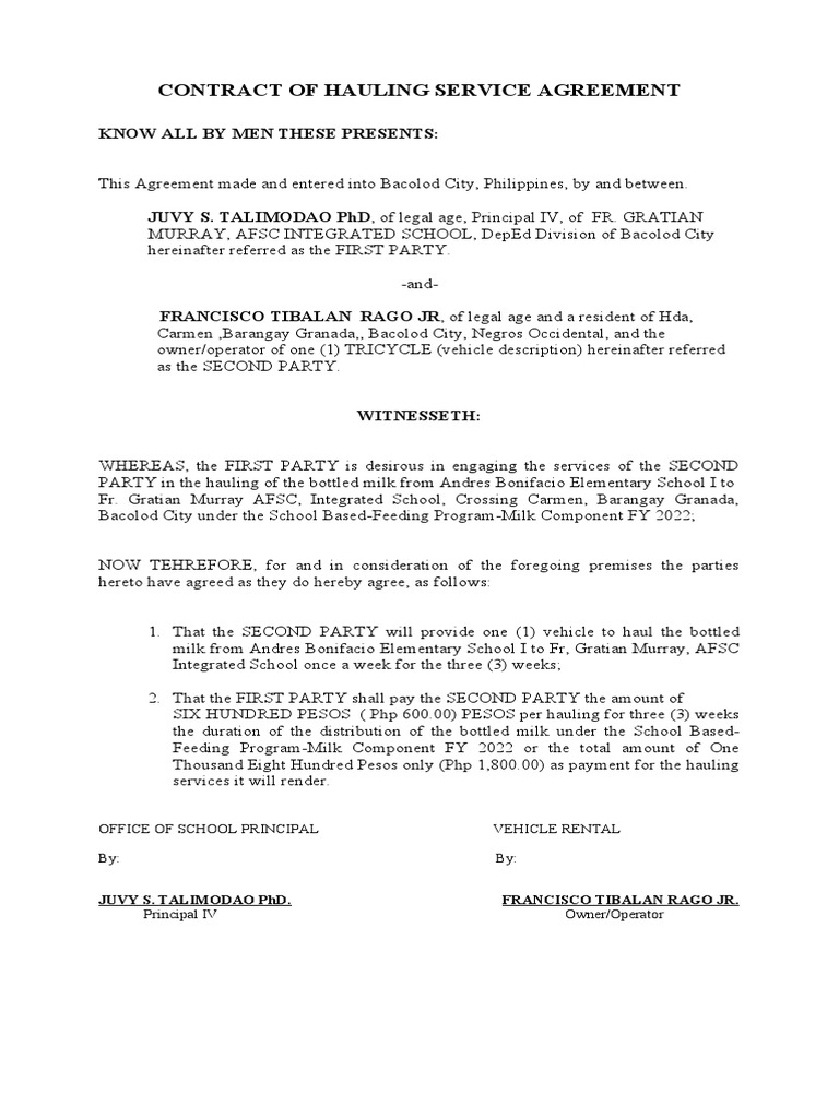 Contract-Of-Hauling-Service-Agreement-1 Final | PDF | Government ...