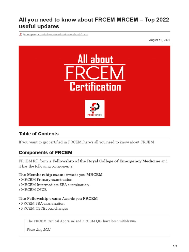 All You Need To Know About FRCEM MRCEM Top 2022 Useful Updates | PDF