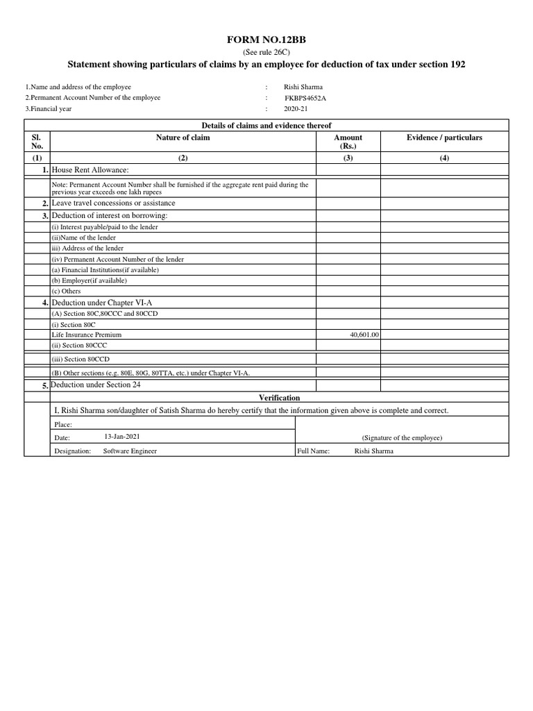 Form 12BB and POI Report | PDF