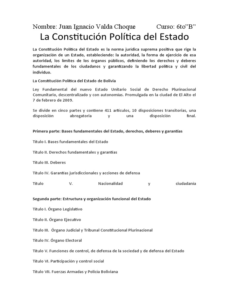 La Constitución Política Del Estado Pdf