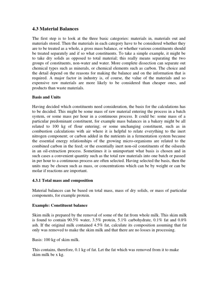 4.3 Material Balances: Basis and Units | PDF | Concentration | Mole (Unit)