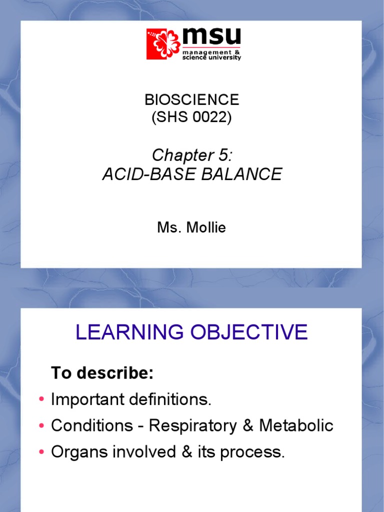 Acid-Base Balance: Bioscience (SHS 0022) | PDF | Buffer Solution | Ph