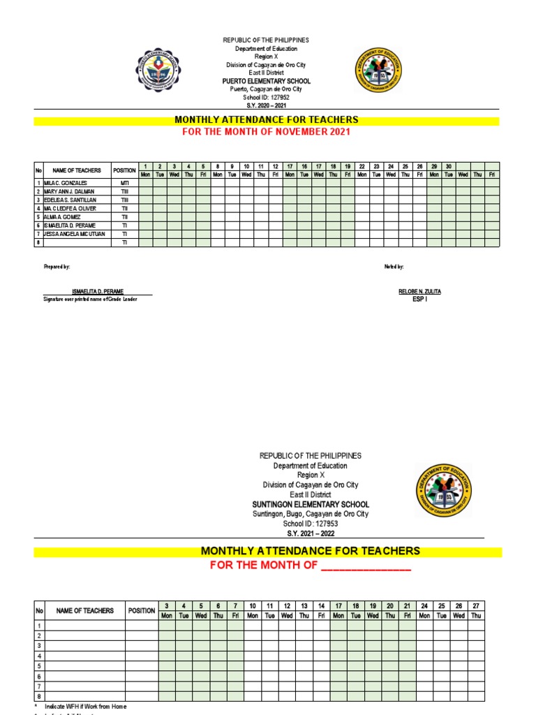 Monthly-Attendance-for-Teachers-Format | PDF