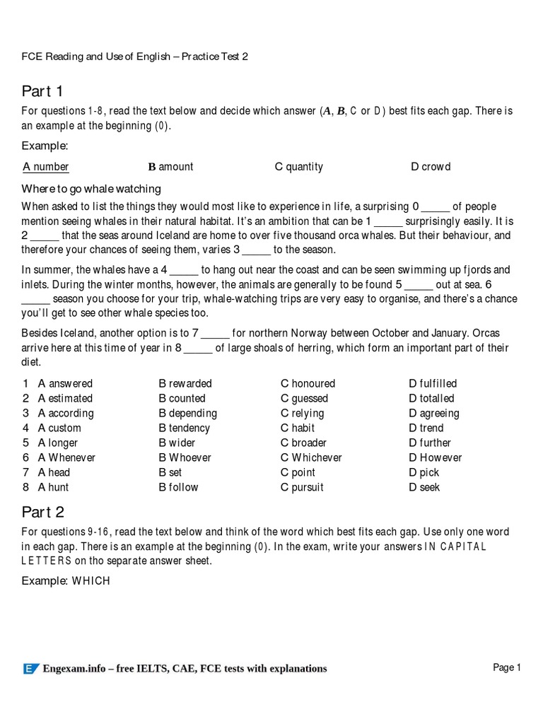 FCE Reading and Use of English - Practice Test 2 | PDF