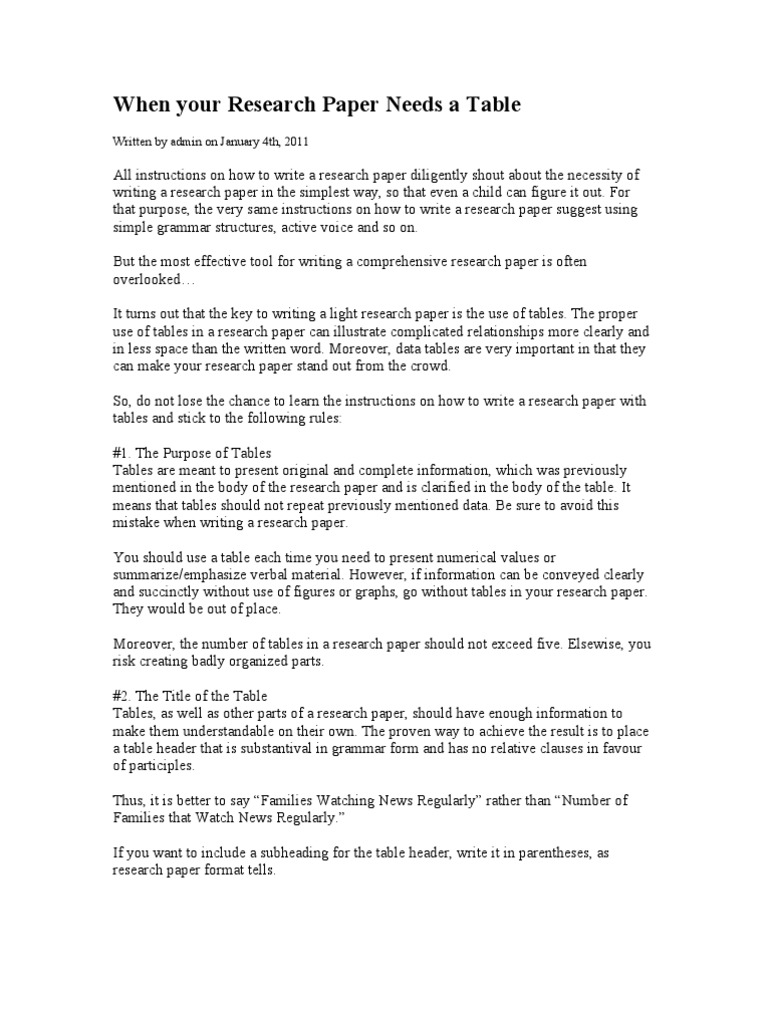 Effective Use of Tables in Research Papers | PDF | Language Arts ...