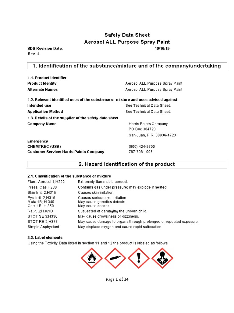 Safety Data Sheet for Spray Paint | PDF | Toxicity | Water