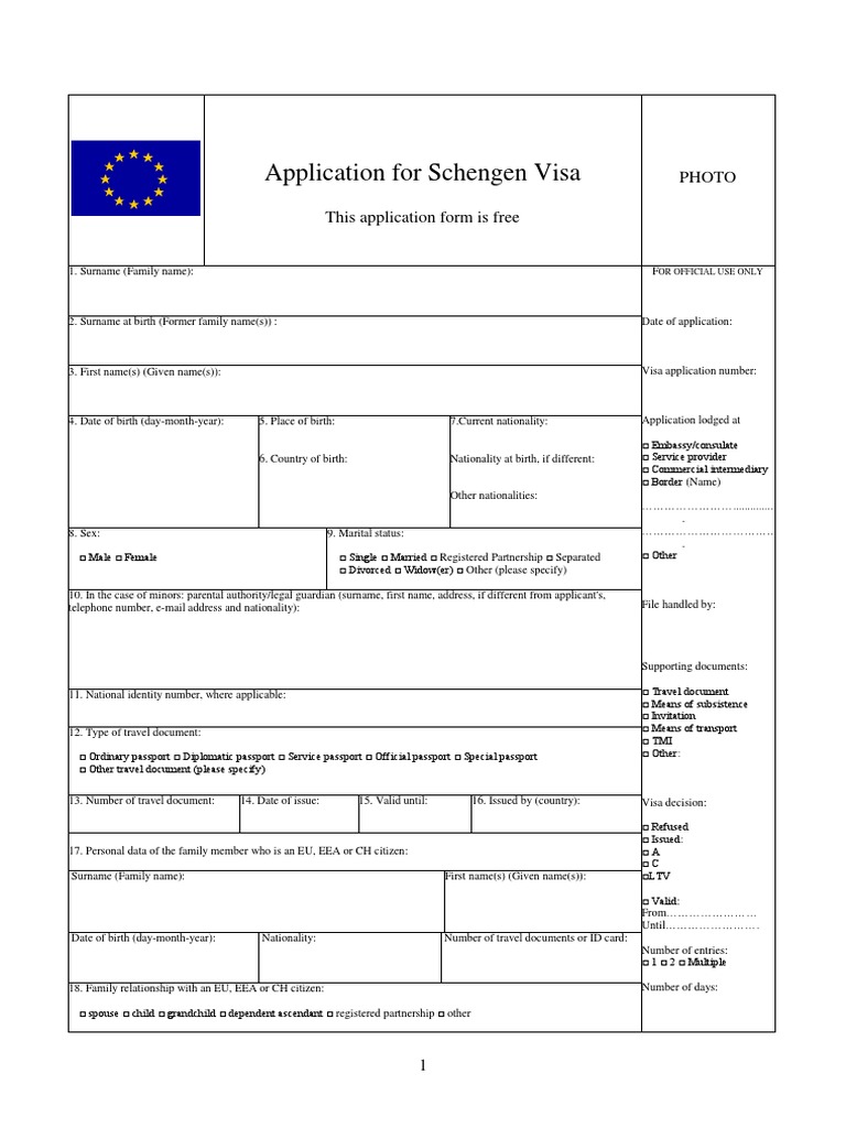 Schengen Visa Application Form English | Download Free PDF | Travel ...