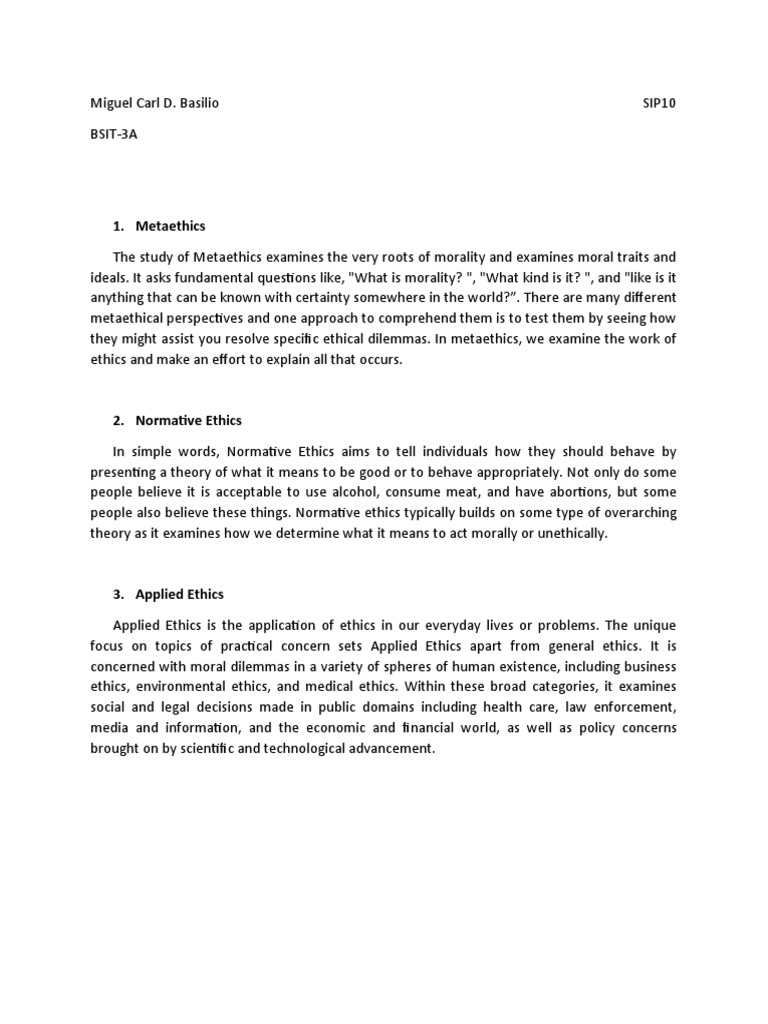 Overview of Metaethics, Normative, and Applied Ethics | PDF