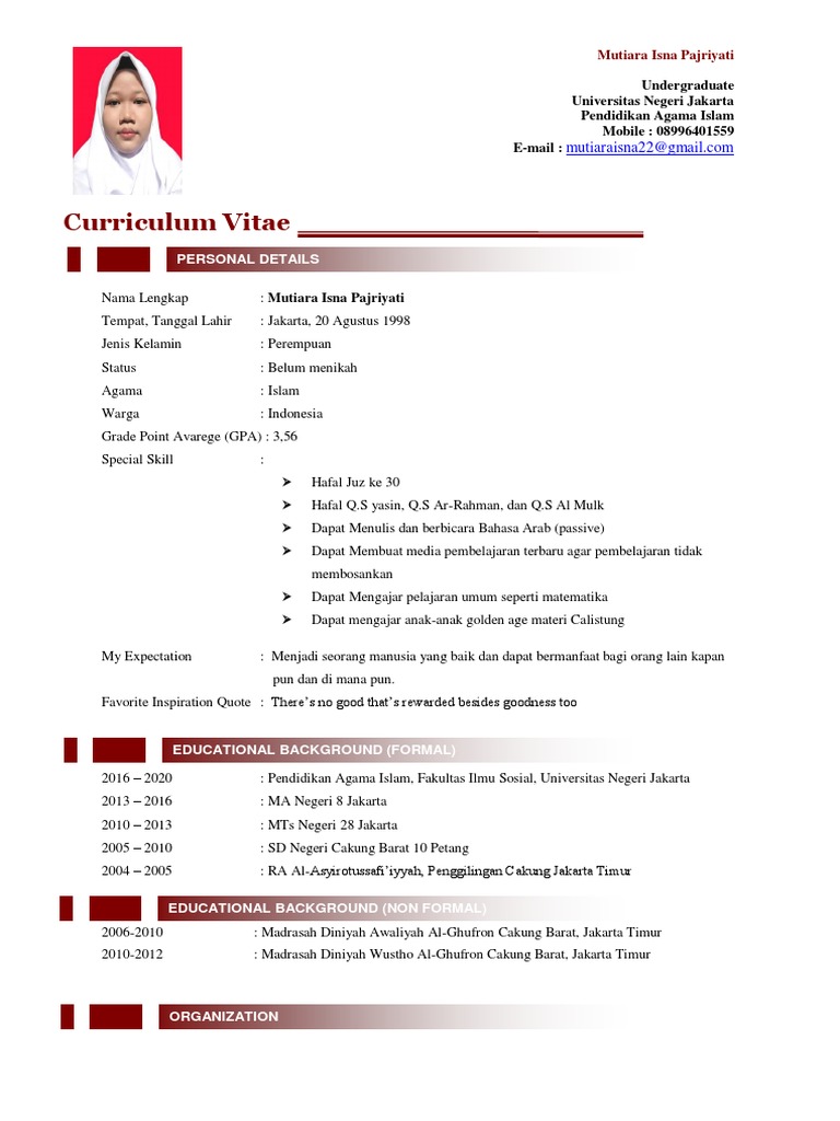CV-Mutiara Isna Pajriyati | PDF