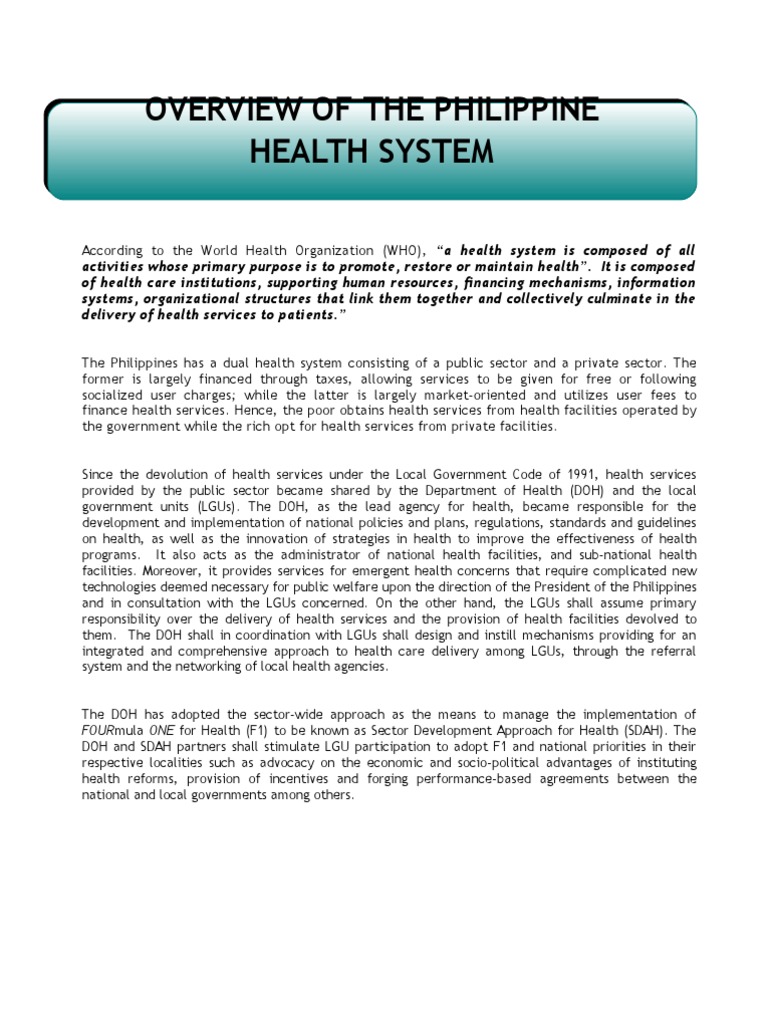 Overview of The Philippine Health System | PDF | Health System | Patient