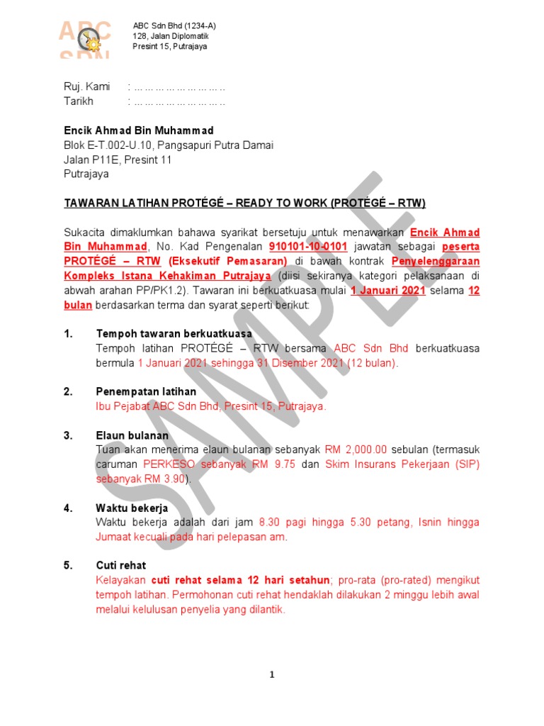 Lampiran 7.6 - Contoh Surat Tawaran Latihan | PDF