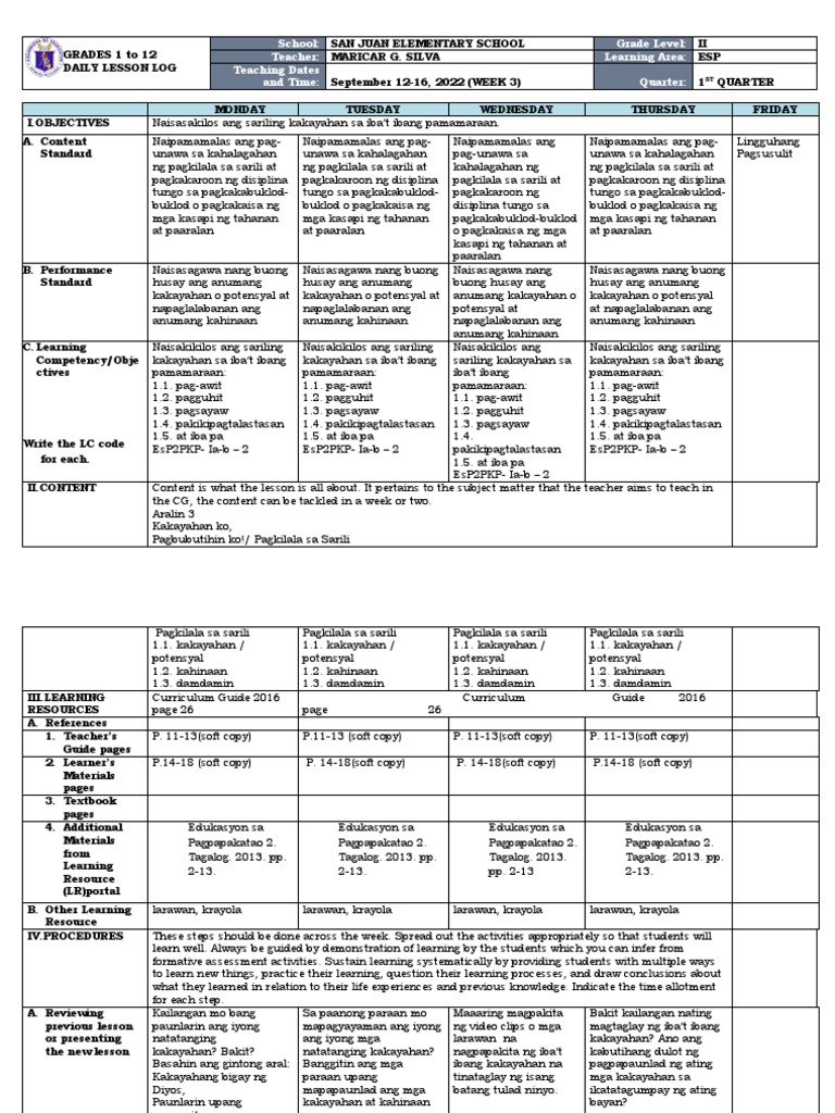 Esp 2 - Q1 - W3 DLLL | PDF