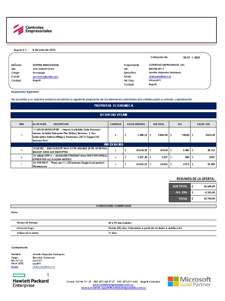 Cotización Softtek Veeam - Exagrid v5 | PDF