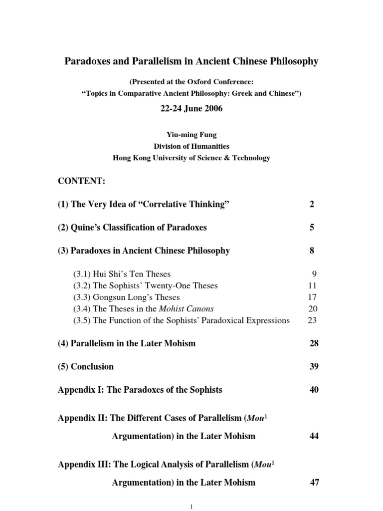 Revised - Paradoxes and Parallelism in Ancient Chinese Philosophy PDF ...