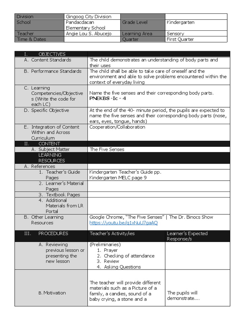 First COT | PDF | Senses | Taste