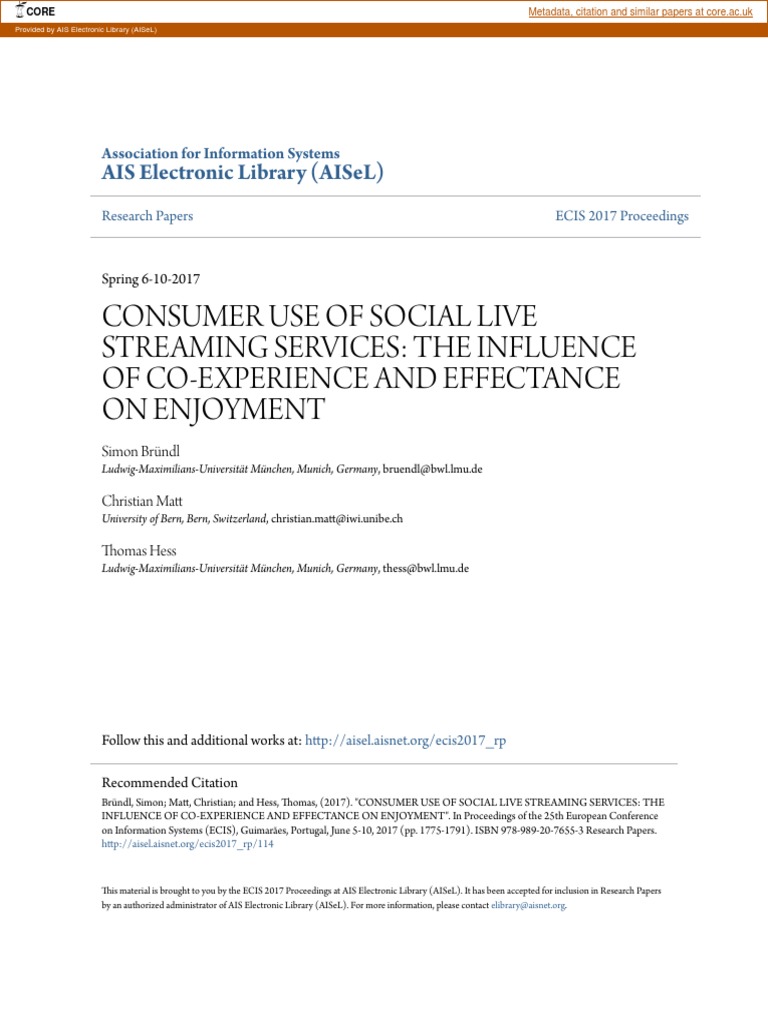 Consumer Use of Social Live Streaming Services: The Influence of Co ...