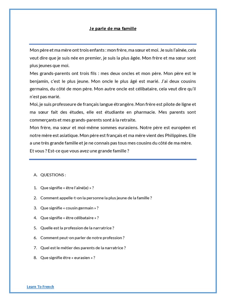 Je Parle de Ma Famille | PDF