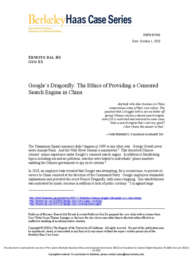 Googles Dragonfly The Ethics of Providing A Censored Search Engine in ...