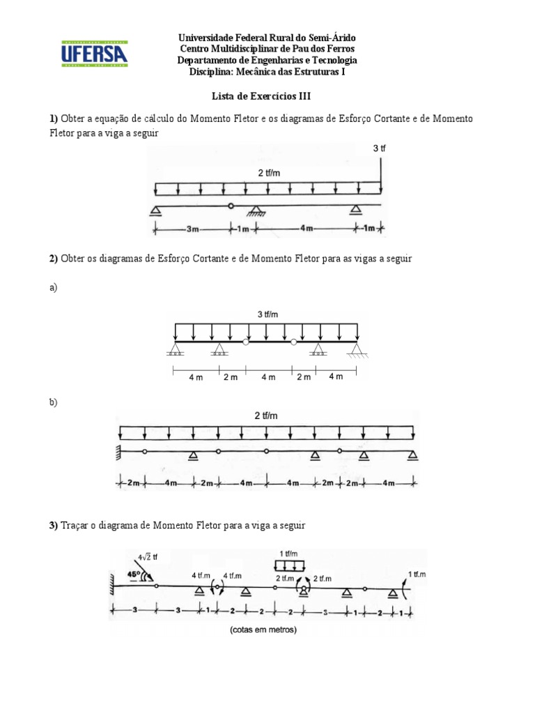 Lista de Exercícios Mecânica Estruturas I | PDF