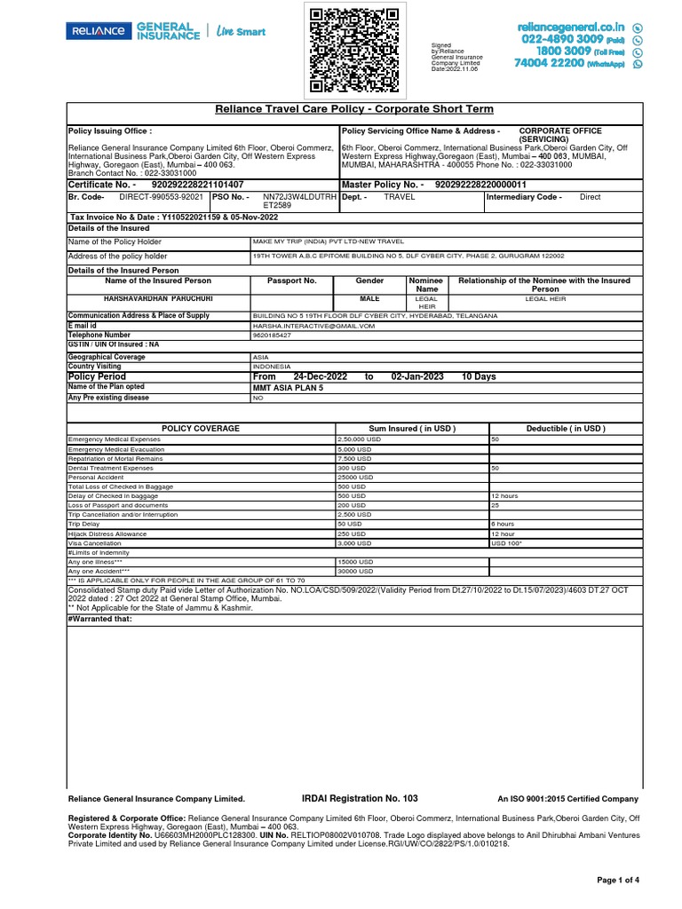 Travel Policy Schedule | PDF | Insurance | Deductible