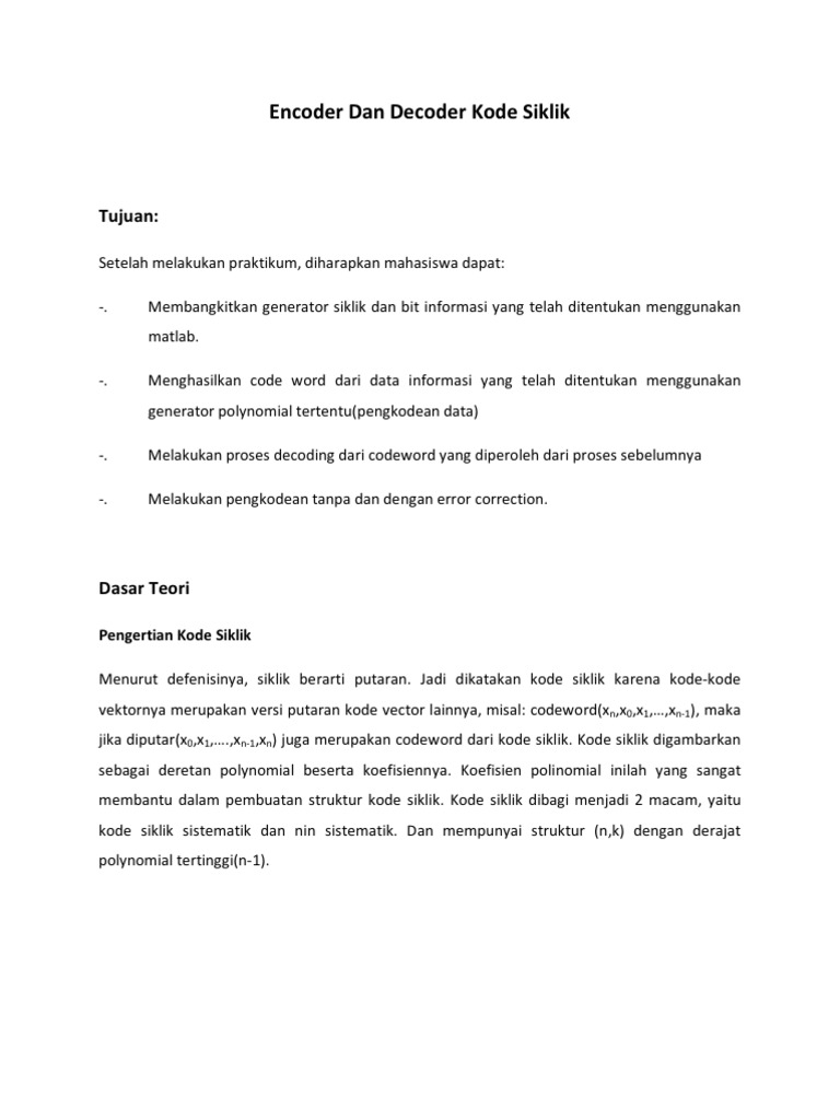 Encoder Dan Decoder Kode Siklik | PDF | Komputer