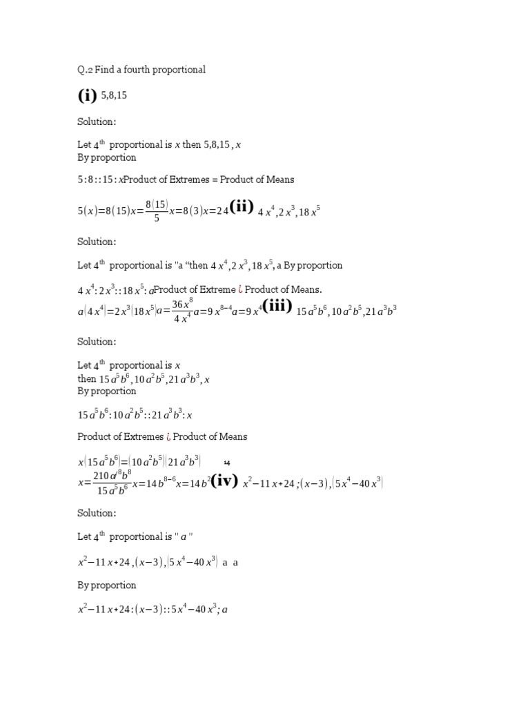 Fourth Proportional Calculation Methods | PDF