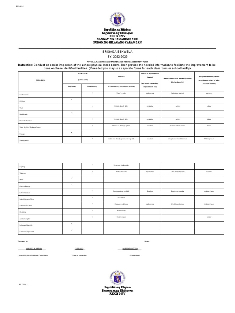 Brigada Eskwela 2024-2025 Forms Guide | PDF | Building Engineering ...