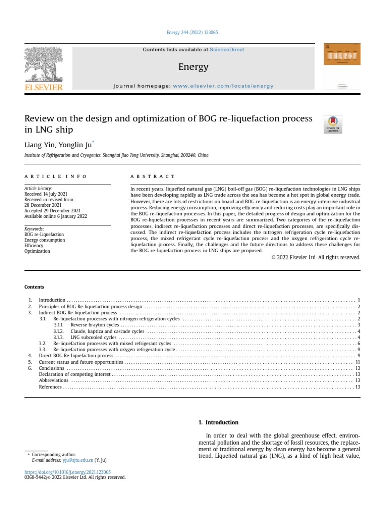 Review On The Design and Optimization of BOG Re-Liquefaction Process in ...