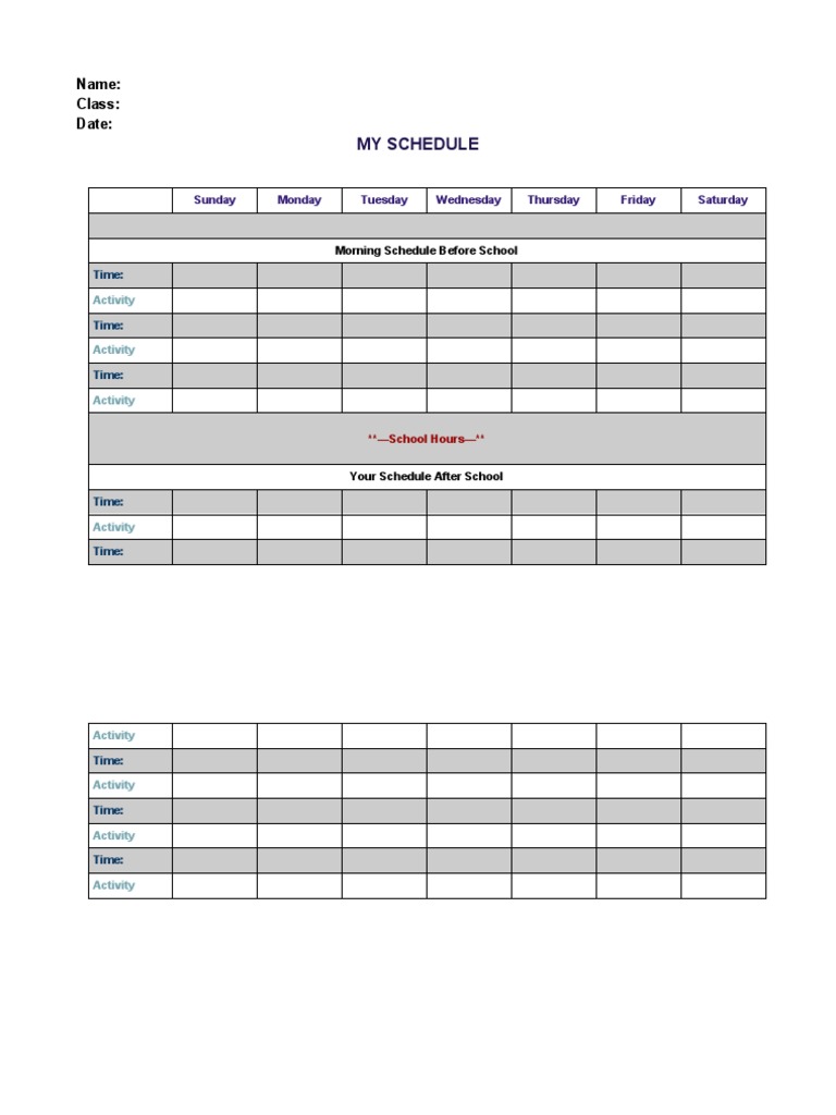 Student Schedule Template | PDF