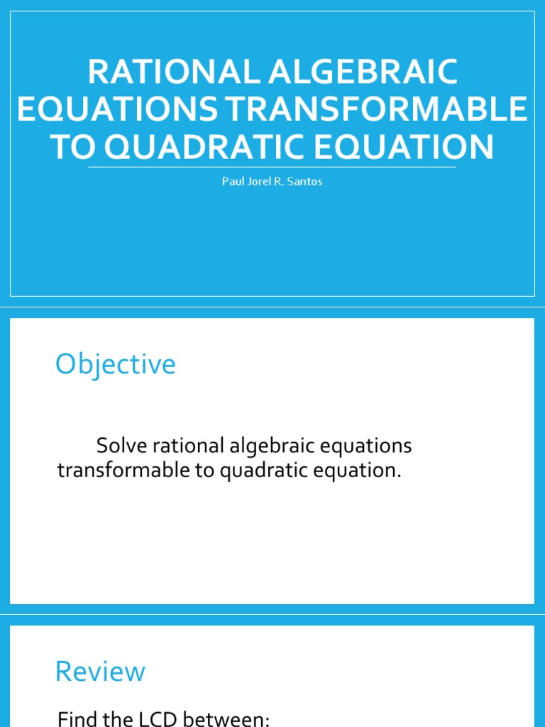 Rational Algebraic Equations Transformable To Quadratic Equation | PDF ...
