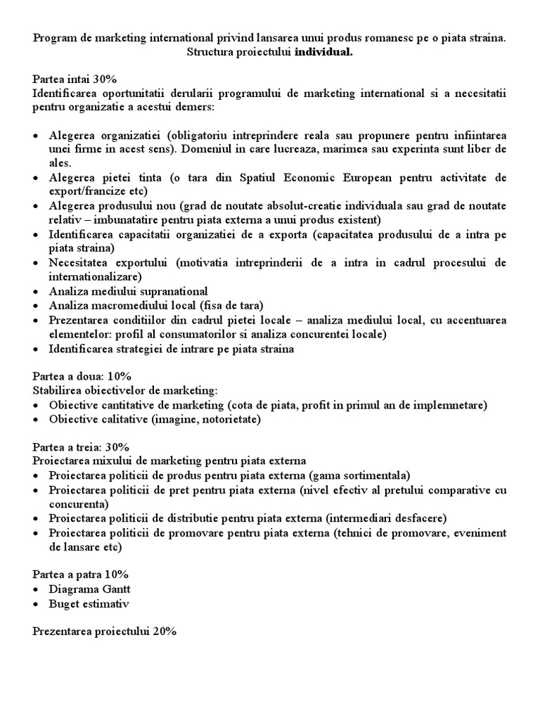 Cerinte Proiect - Program de Marketing International | PDF