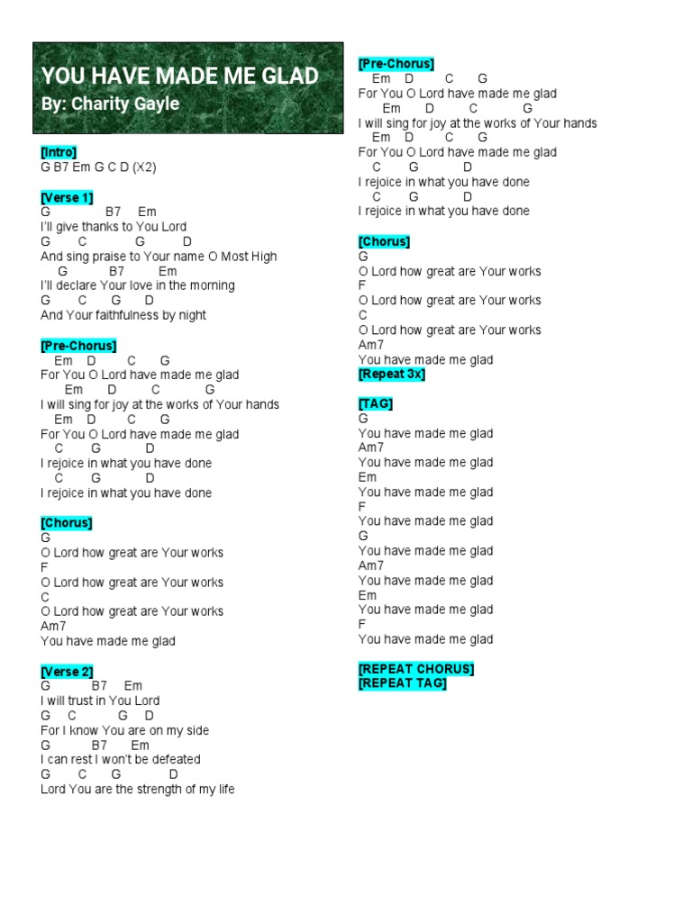 You Have Made Me Glad by Charity Gayle | PDF | Song Structure | Song Forms