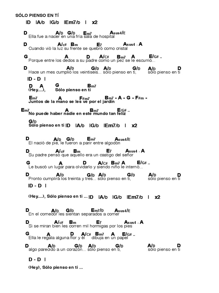 Solo Pienso en Ti: Letra y Acordes | PDF