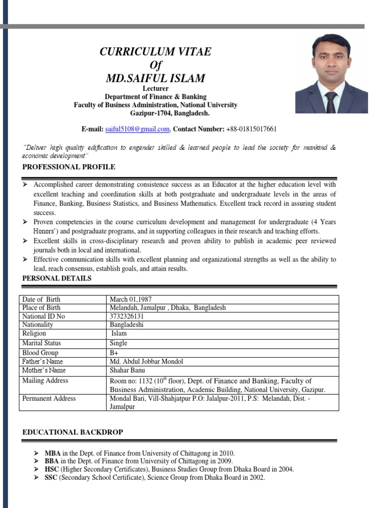 CV of Saiful Islam Lecturer Finance | PDF | Economies