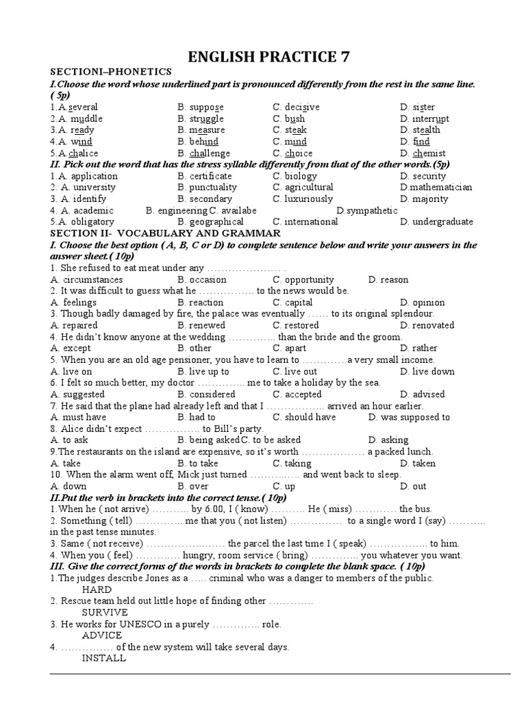 Đề 7 | PDF | Linguistics