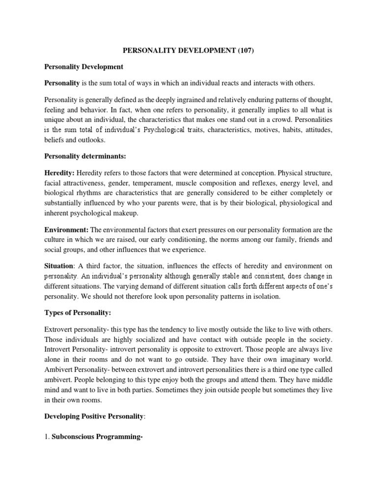 Personality Development | PDF | Attitude (Psychology) | Body Language