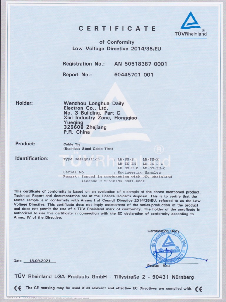 SS TUV CE Certificate | PDF