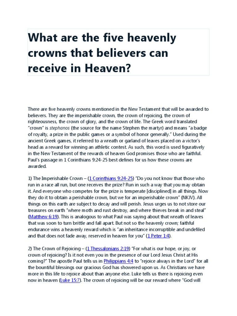 Heavenly Crowns | PDF | Glory (Religion) | Jesus