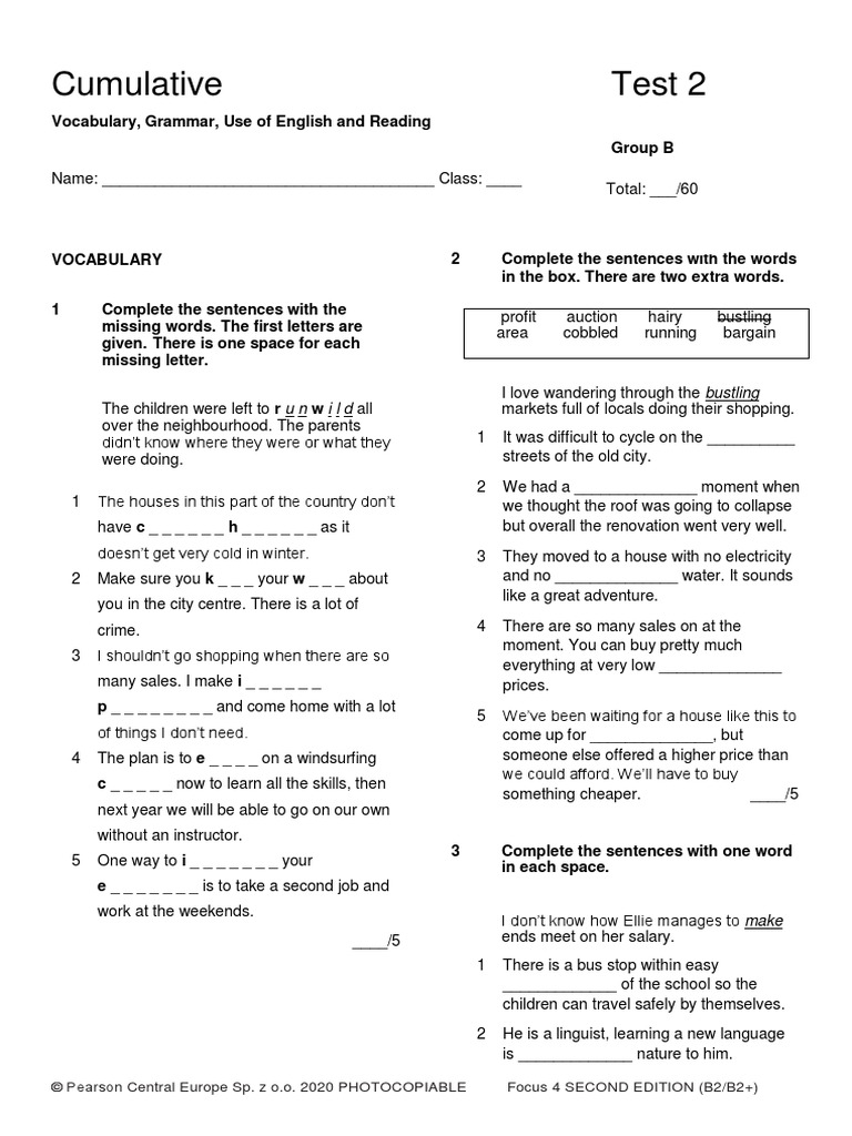 Focus4 2E Cumulative Test 2 Units1-4 GroupB | Download Free PDF ...